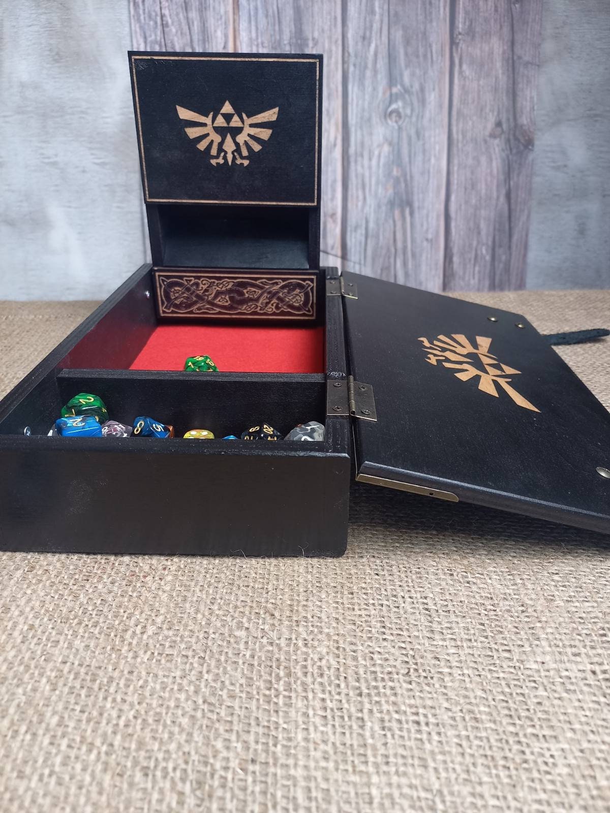 Zelda Machahon Color Custom Engraving Triforce Set Wooden Dice Tray and ...