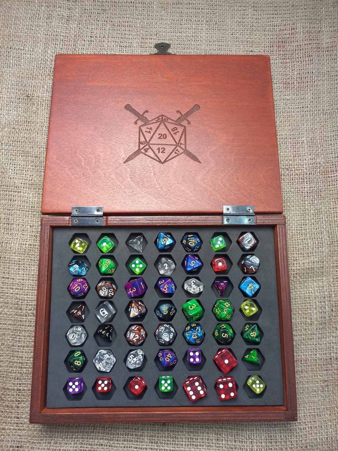 Red Dice Organizer 7 Set Dice Wooden System for Gaming Storage Soft ...