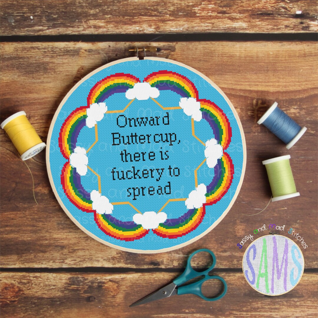 Onward Buttercup ~ Digital Cross Stitch Pattern ~ Subversive, Rainbow ...