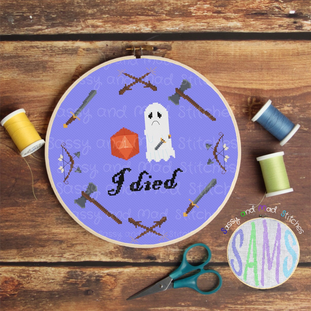 I Died Cross Stitch Pattern Digital Download Spooky, D20, Dice, Horror ...
