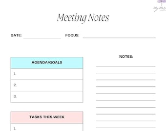 Meeting Notes Template With Affirmation Meeting Notes PDF Printable ...