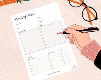 Meeting Notes Template | Digital Download PDF, PNG, & SVG - Etsy