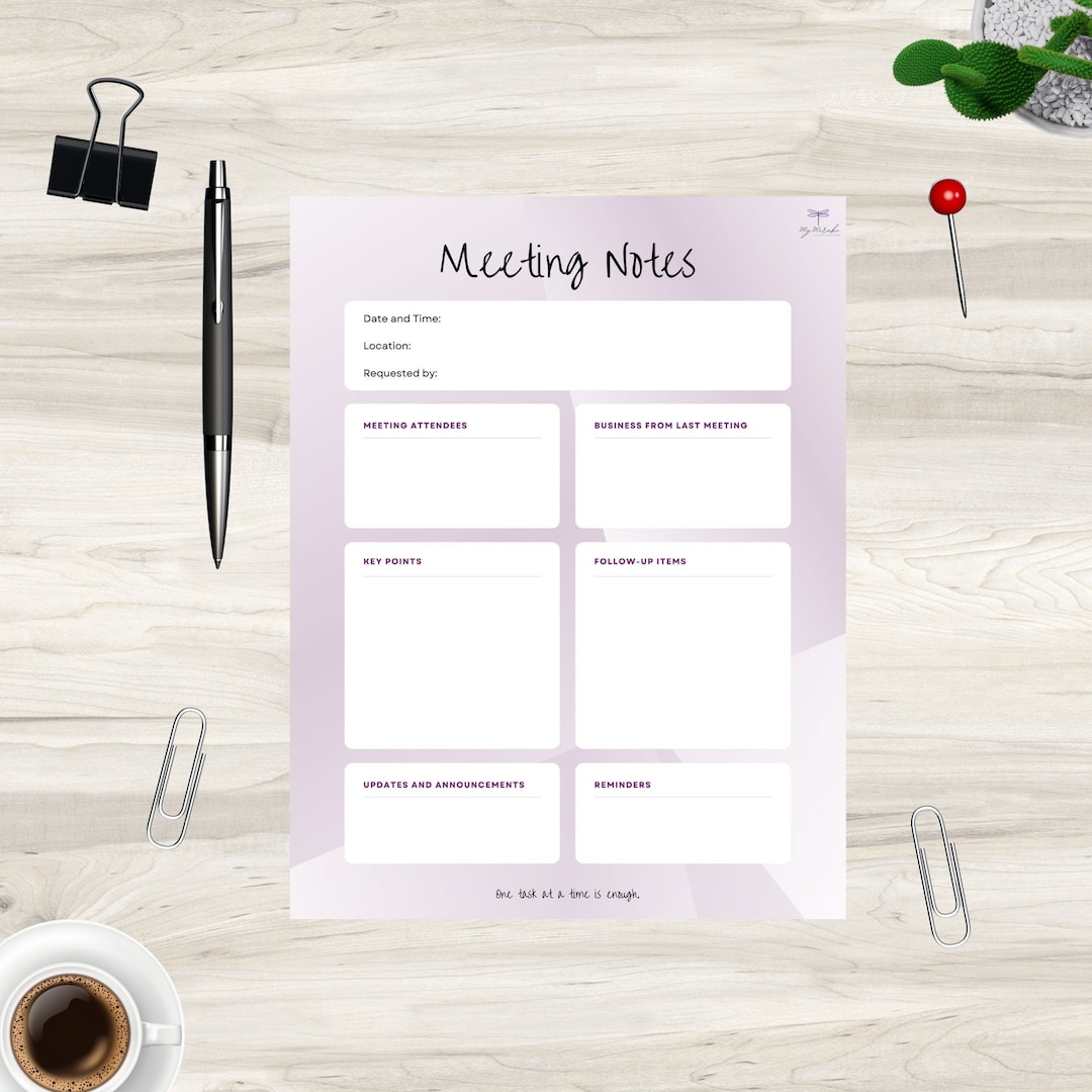 Meeting Notes Template With Affirmation (PDF) - Etsy