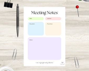 Meeting Notes Template With Affirmation Meeting Notes PDF Printable ...