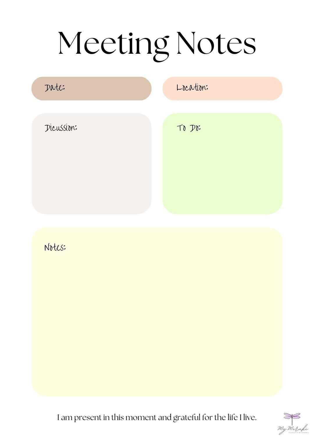 Meeting Notes Template With Affirmation | Meeting Notes PDF Download ...