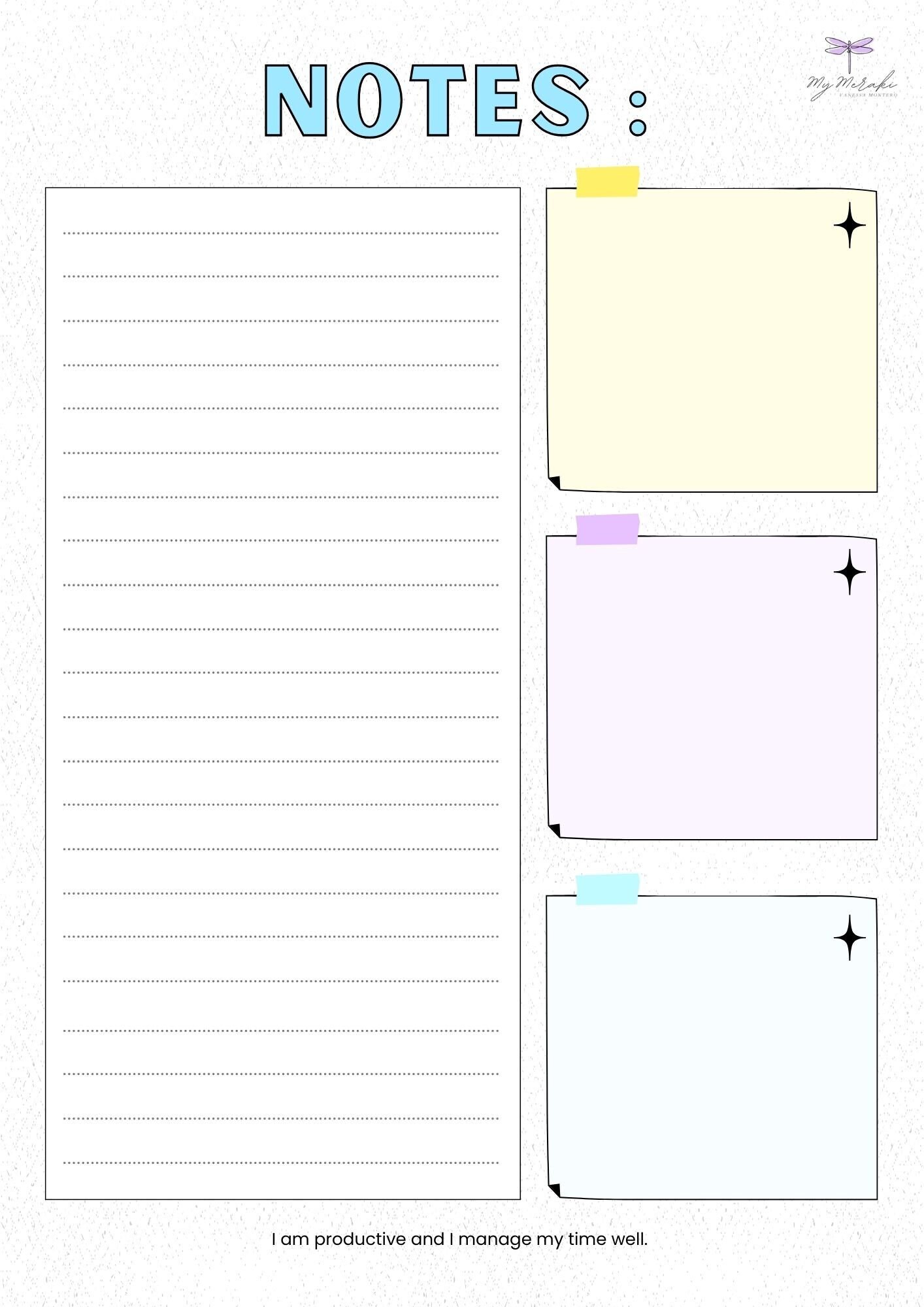 Meeting Notes Template With Affirmation (PDF Download) - Etsy