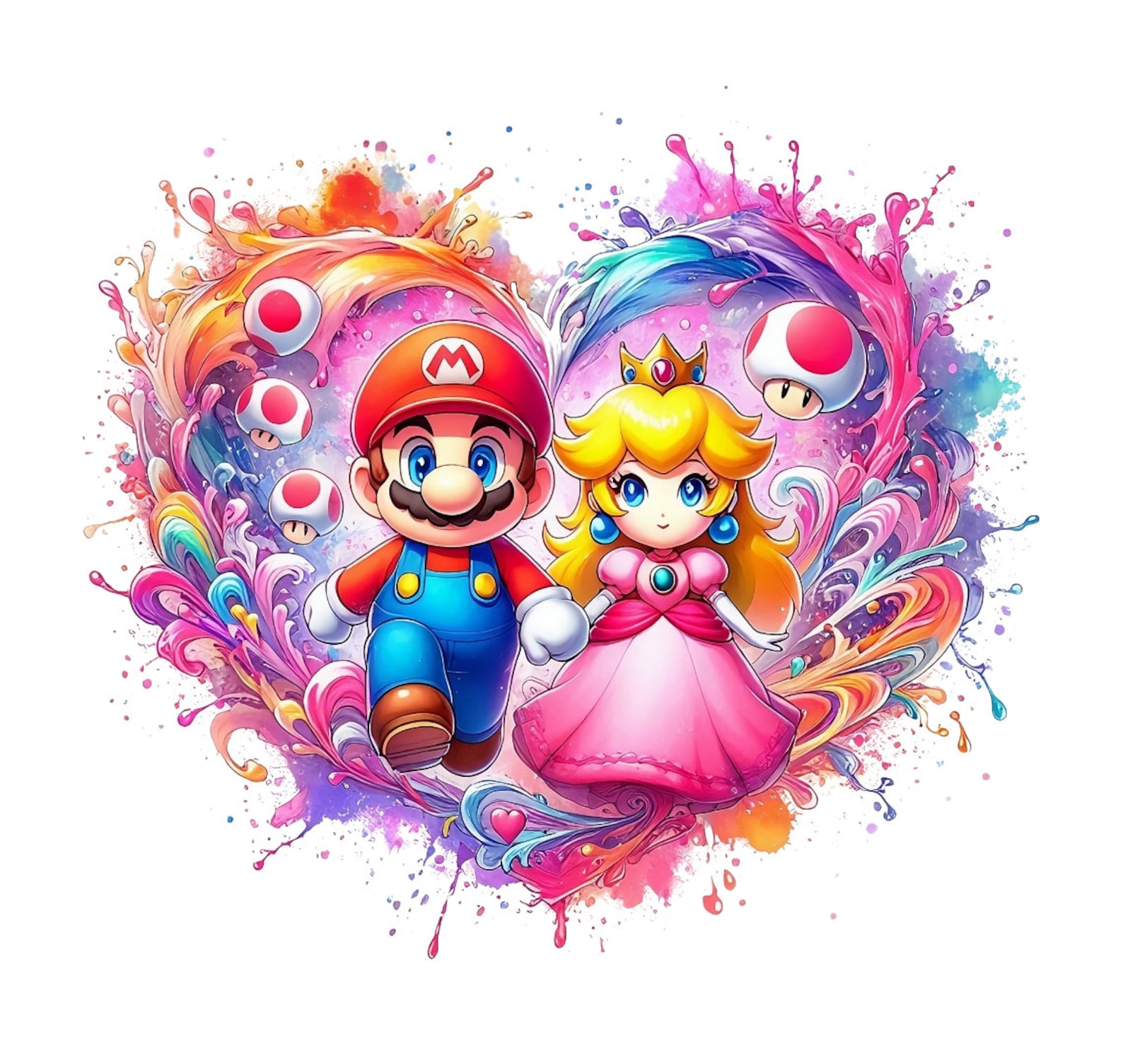 4 PNG Mario and Peach Colorful Digital Design for Sublimation High ...