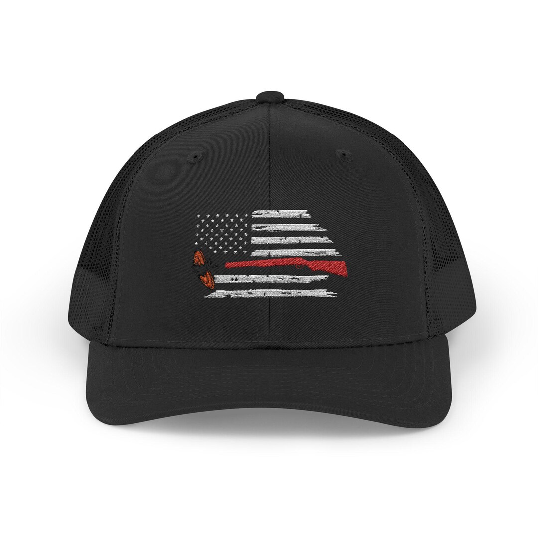 Embroidered Trap Shoot American Flag Snapback Trucker Cap, Skeet ...