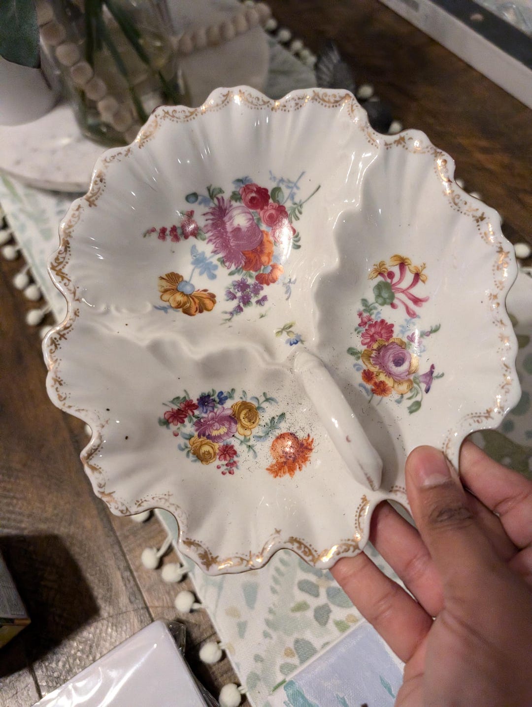 Vintage 1940s Gold Castle China Bowl With Handle Divided Dish Floral ...