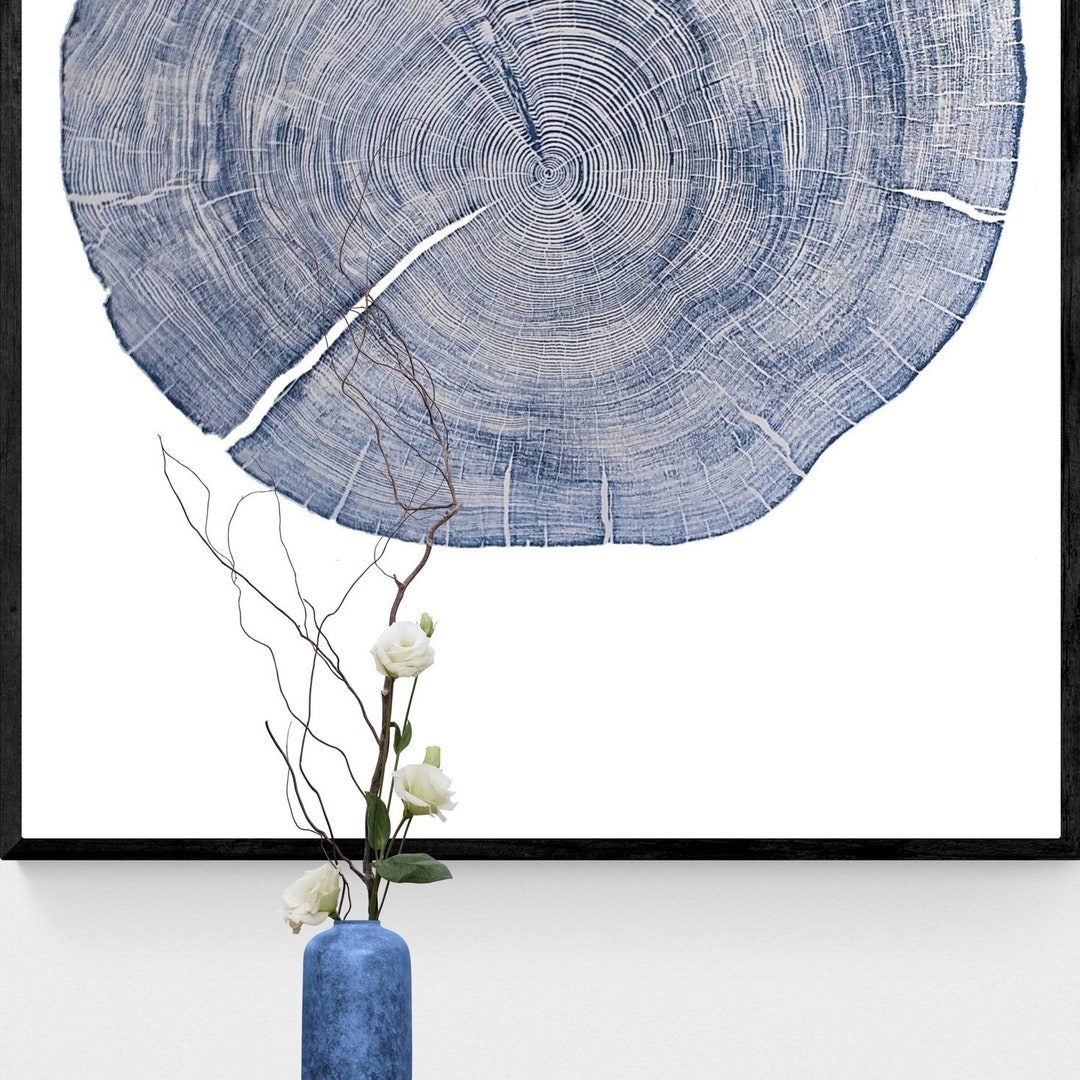 200 Years Old Cedar Tree Rings Print, 24 X 36 Blue Linocut Wall Art ...
