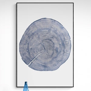 200 Years Old Cedar Tree Rings Print, 24 X 36 Blue Linocut Wall Art ...