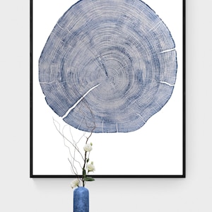 200 Years Old Cedar Tree Rings Print, 24 X 36 Blue Linocut Wall Art ...