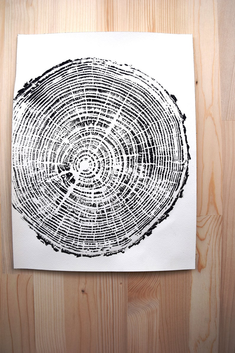 Mulberry Tree Ring Woodcut Print – Handmade Black and White Nature Wall ...