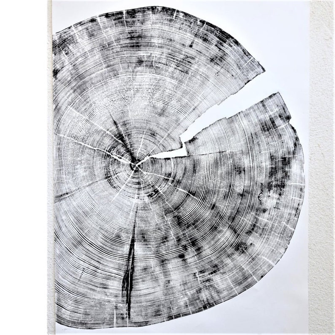 Large Tree Ring Wall Art – Handmade Woodcut Print – Modern Rustic ...