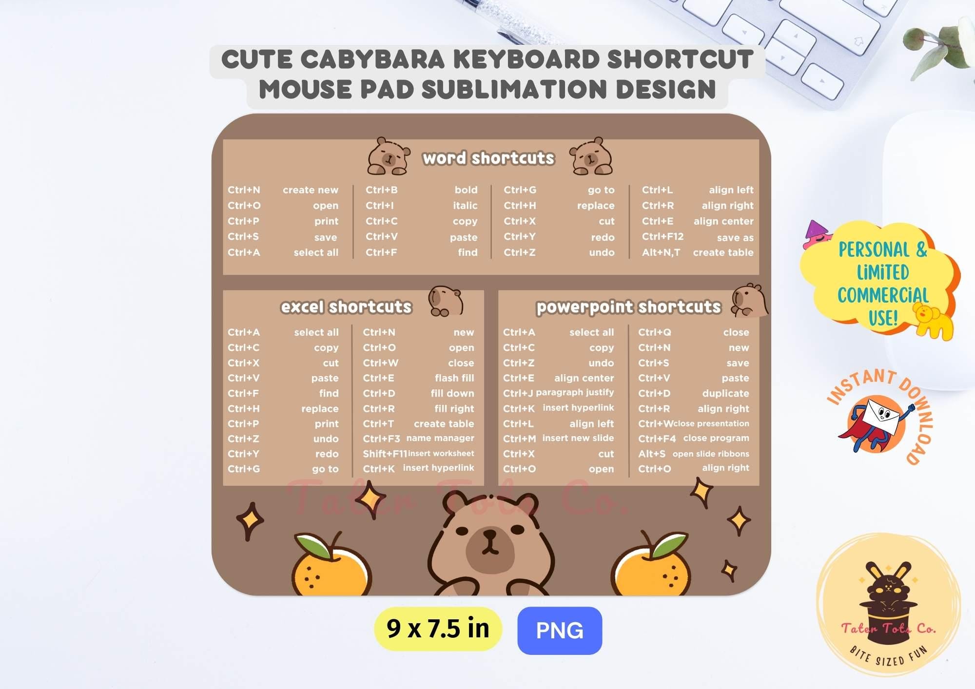 Cute Capybara Words, Excel, and Powerpoint Shortcut Keys for Windows ...