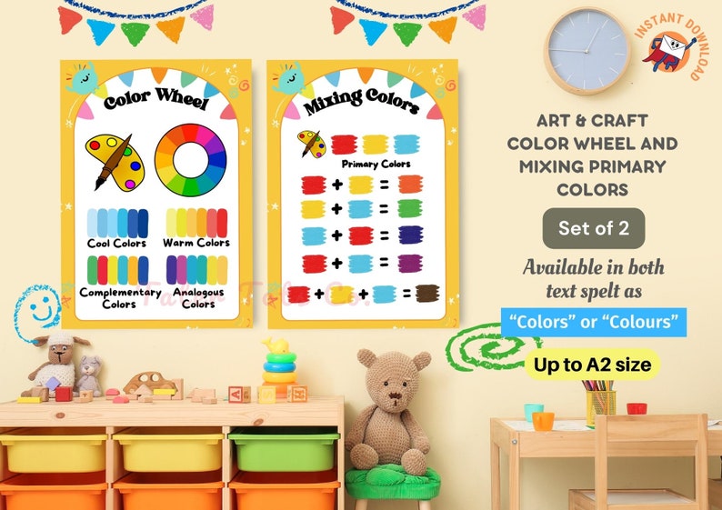 Preschool Classroom Art and Craft Lesson Display Color Wheel Chart and ...