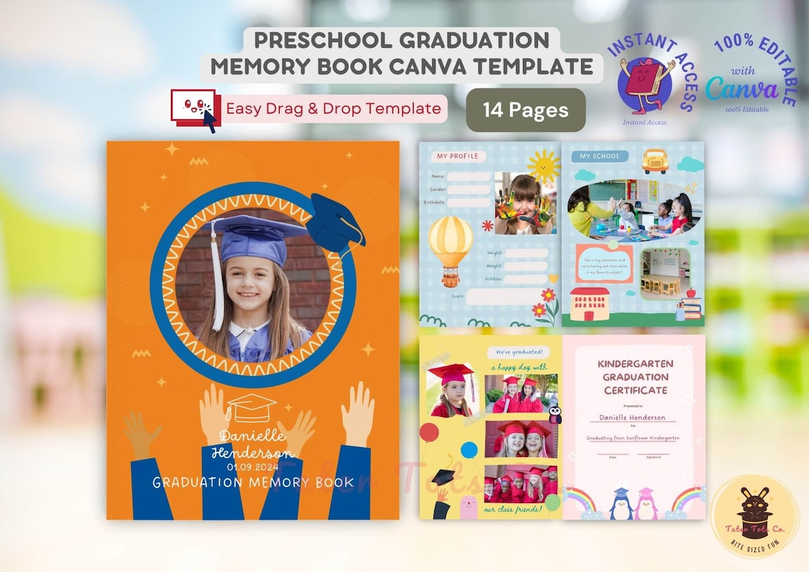 Preschool Graduation Memory Book: Canva Template for Kindergarten Prek ...