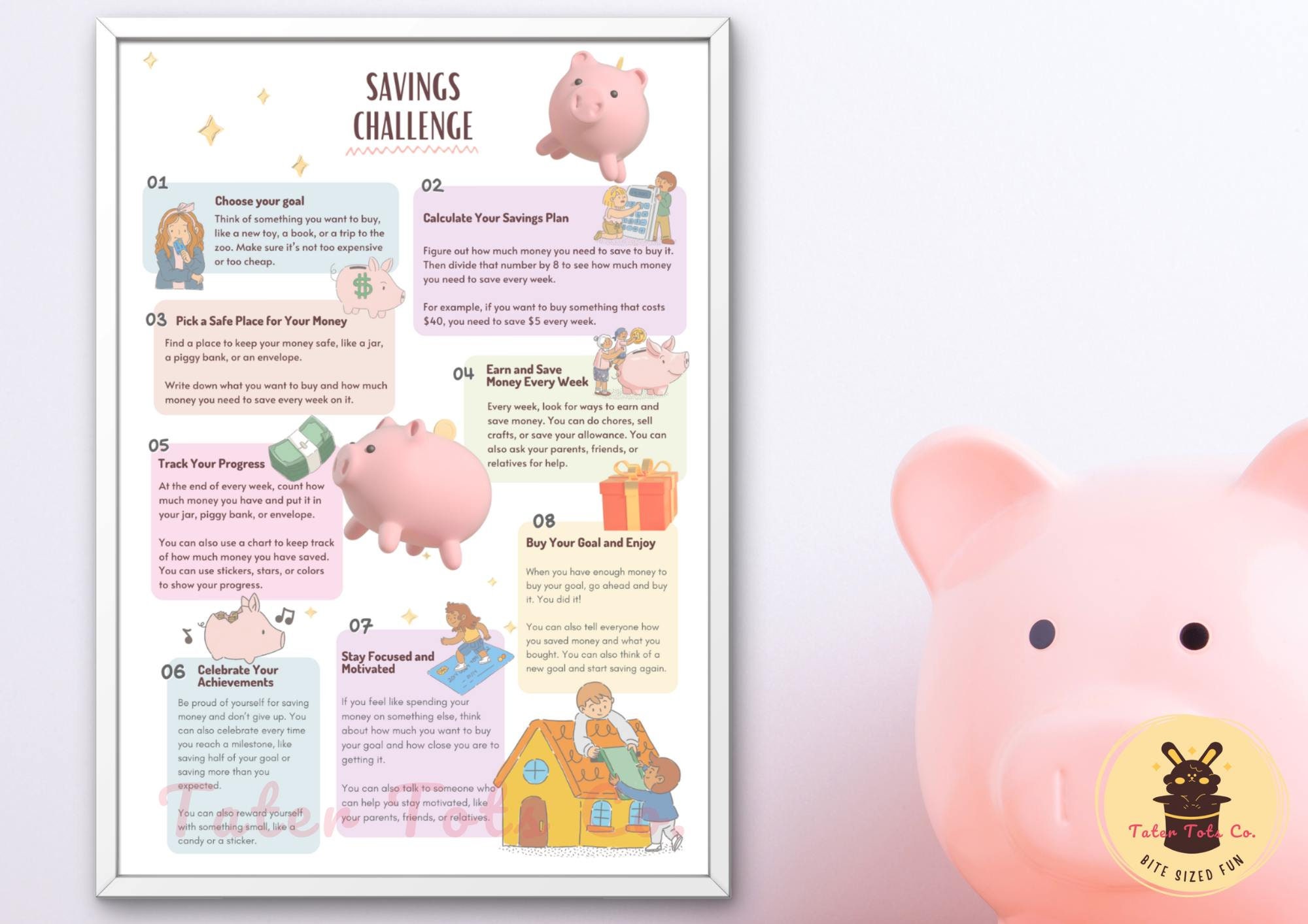 Savings Challenge on How to Save Money Poster Infographic for Teaching ...
