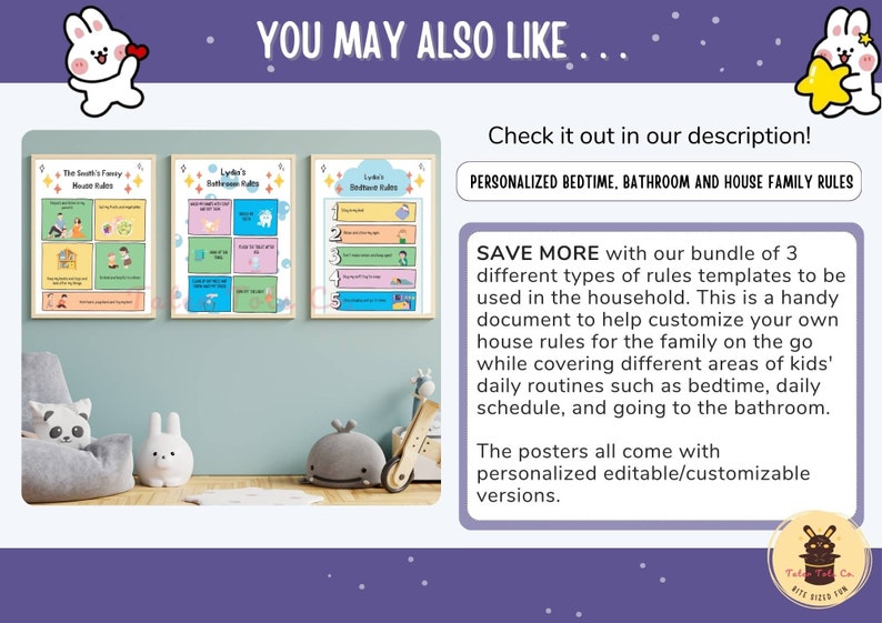 Bedtime Sleep House Rules for Toddlers and Kids - Personalized Editable ...