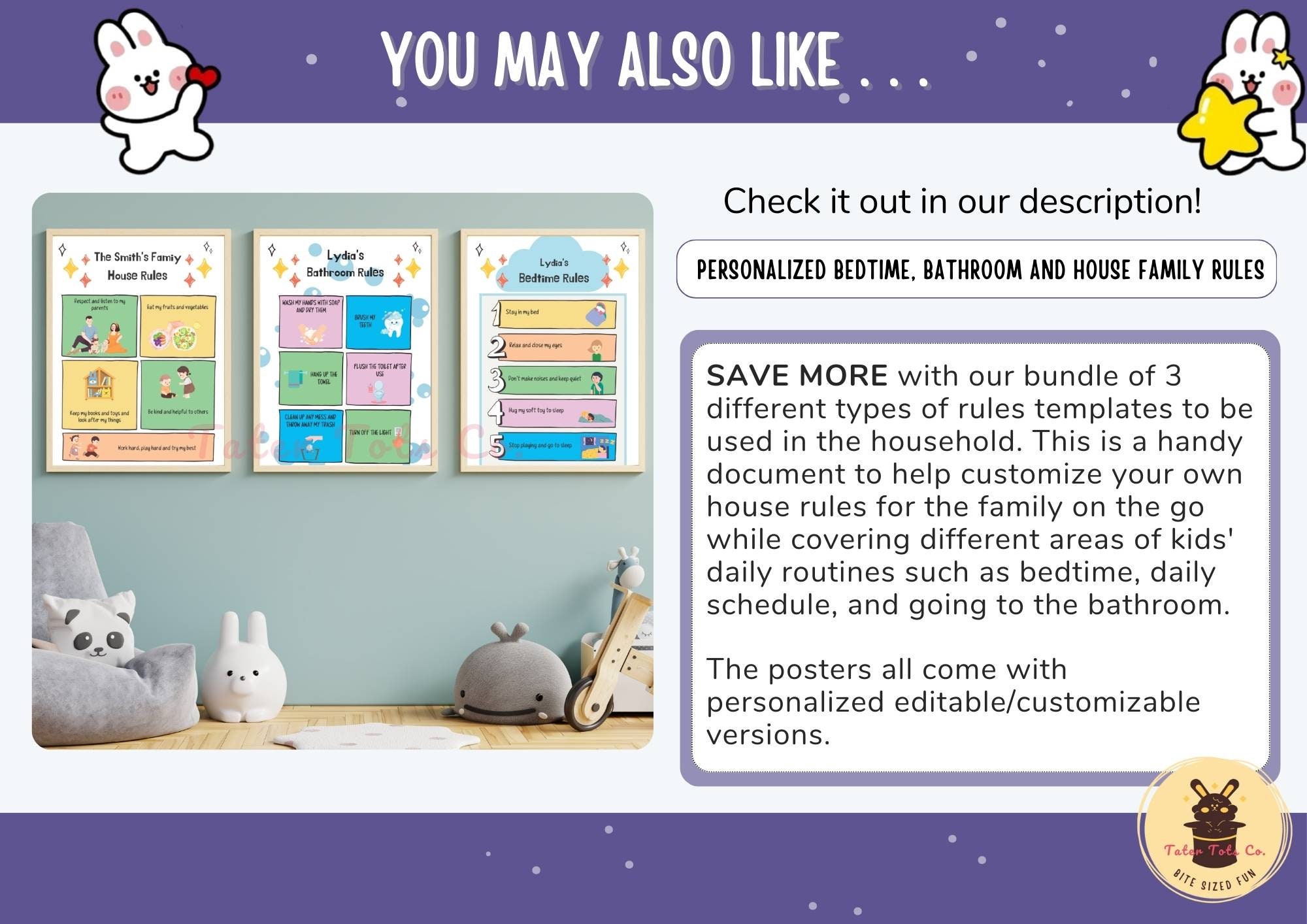 Bedtime Sleep House Rules for Toddlers and Kids - Personalized Editable ...