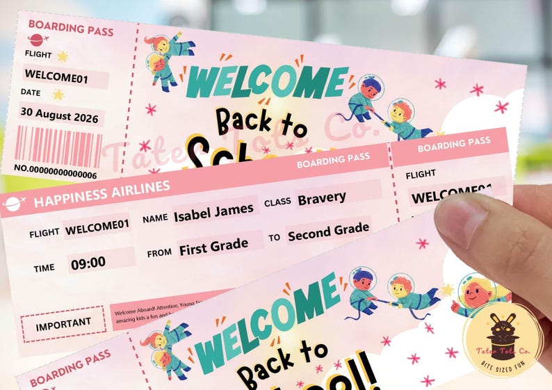 Welcome Back to School Editable Boarding Ticket Pink Airline Pass for ...