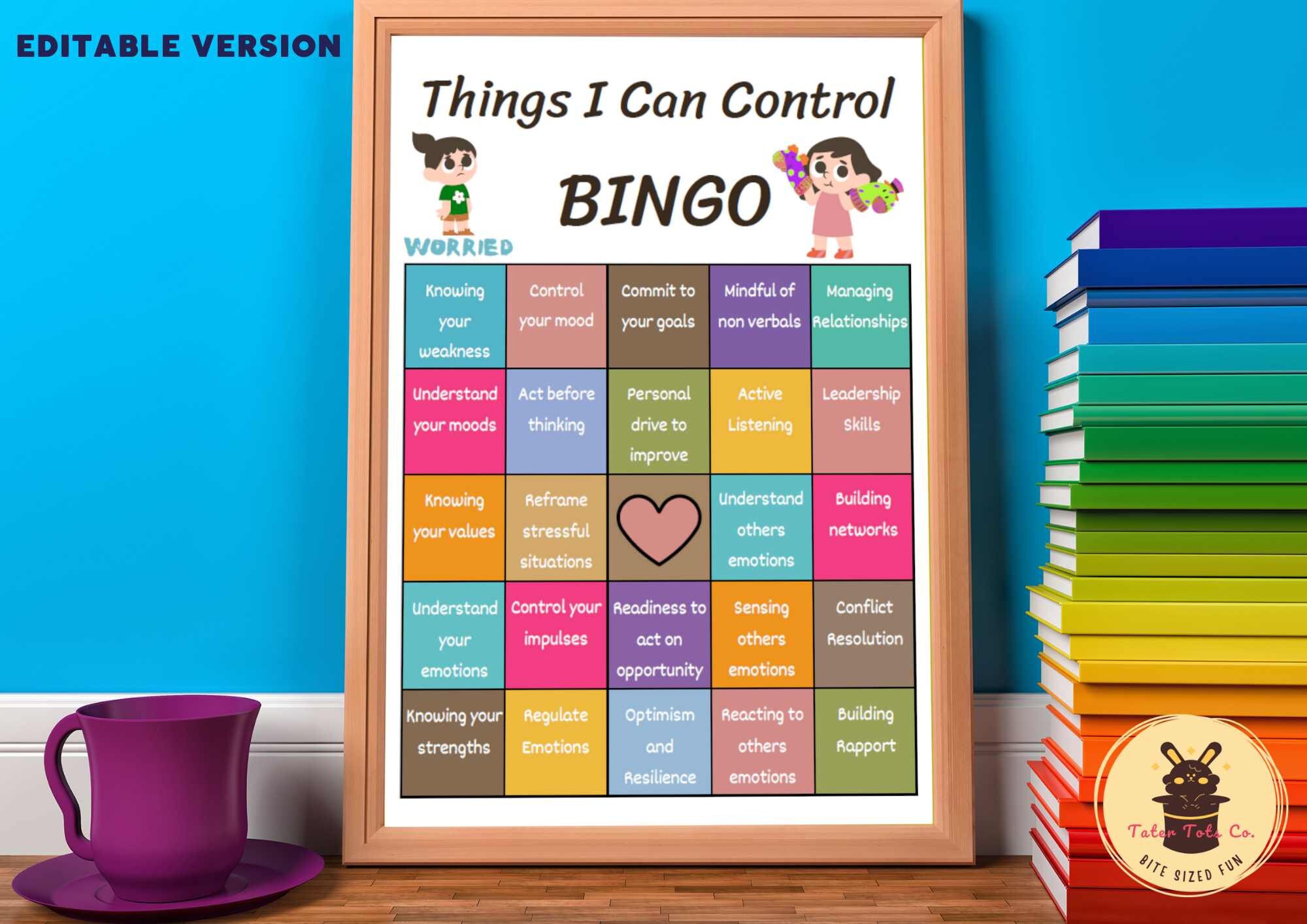 Self Control Kids Bingo Card Game and Poster, Emotional Regulation ...