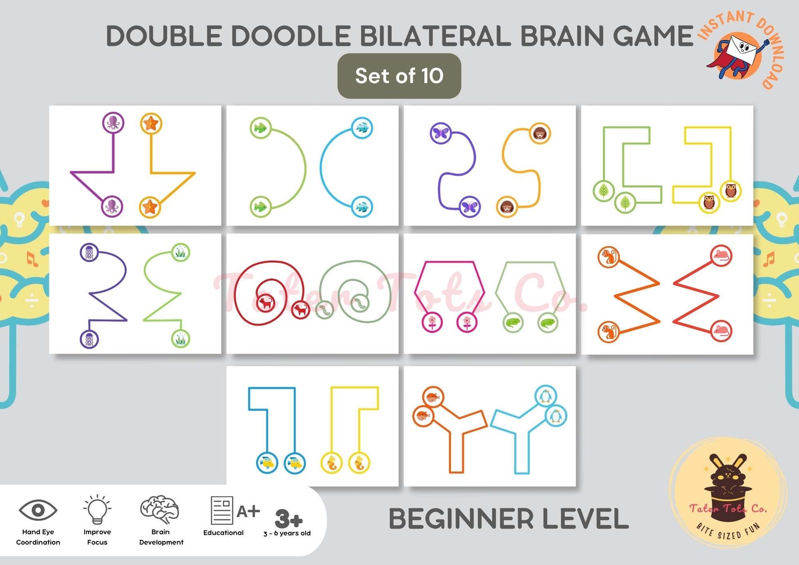 Double Doodle Bilateral Brain Game - Beginner Level for Cognitive Skills Training | Set of 10 ...