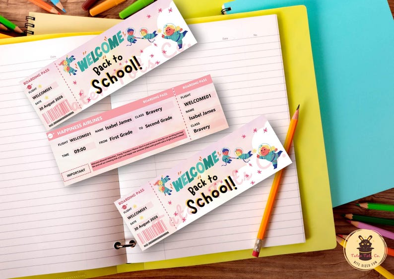 Welcome Back to School Editable Boarding Ticket Pink Airline Pass for ...