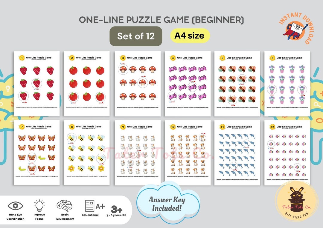 One-line Puzzle Game Connect the Objects in a Single Line Bundle ...
