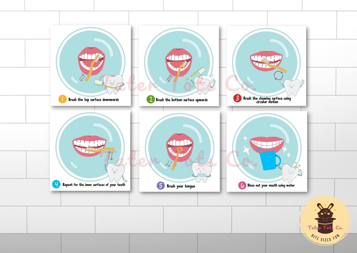 Step-by-step Kids Hygiene Posters for Tooth Brushing and Hand Washing ...
