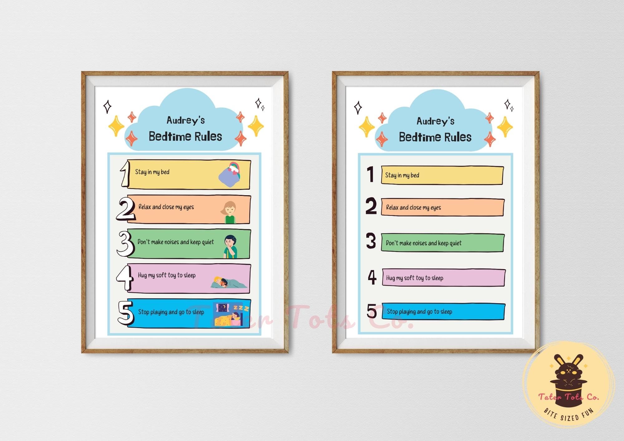Bedtime Sleep House Rules for Toddlers and Kids - Personalized Editable ...