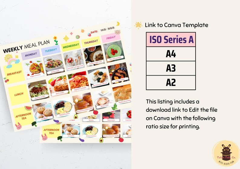 Daycare Weekly Meal Plan With Food Picture: Canva Template for ...