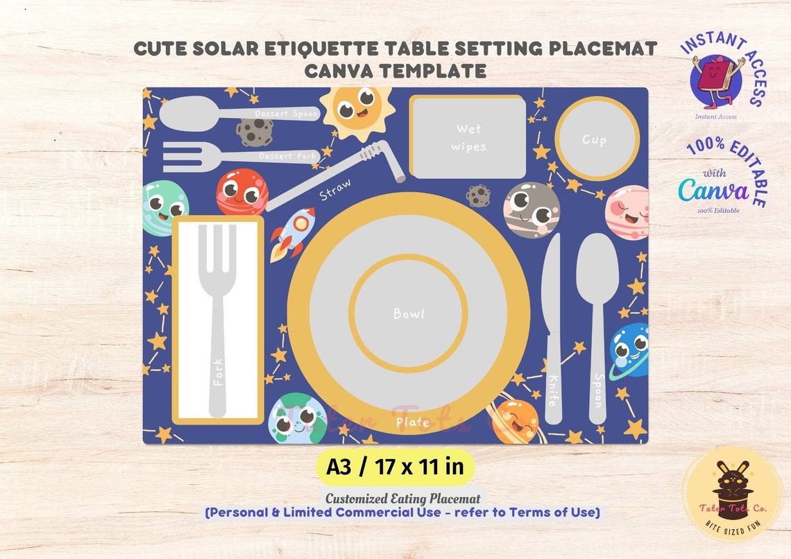 Cute Solar System Planet Star Constellation Table Setting Placemat ...