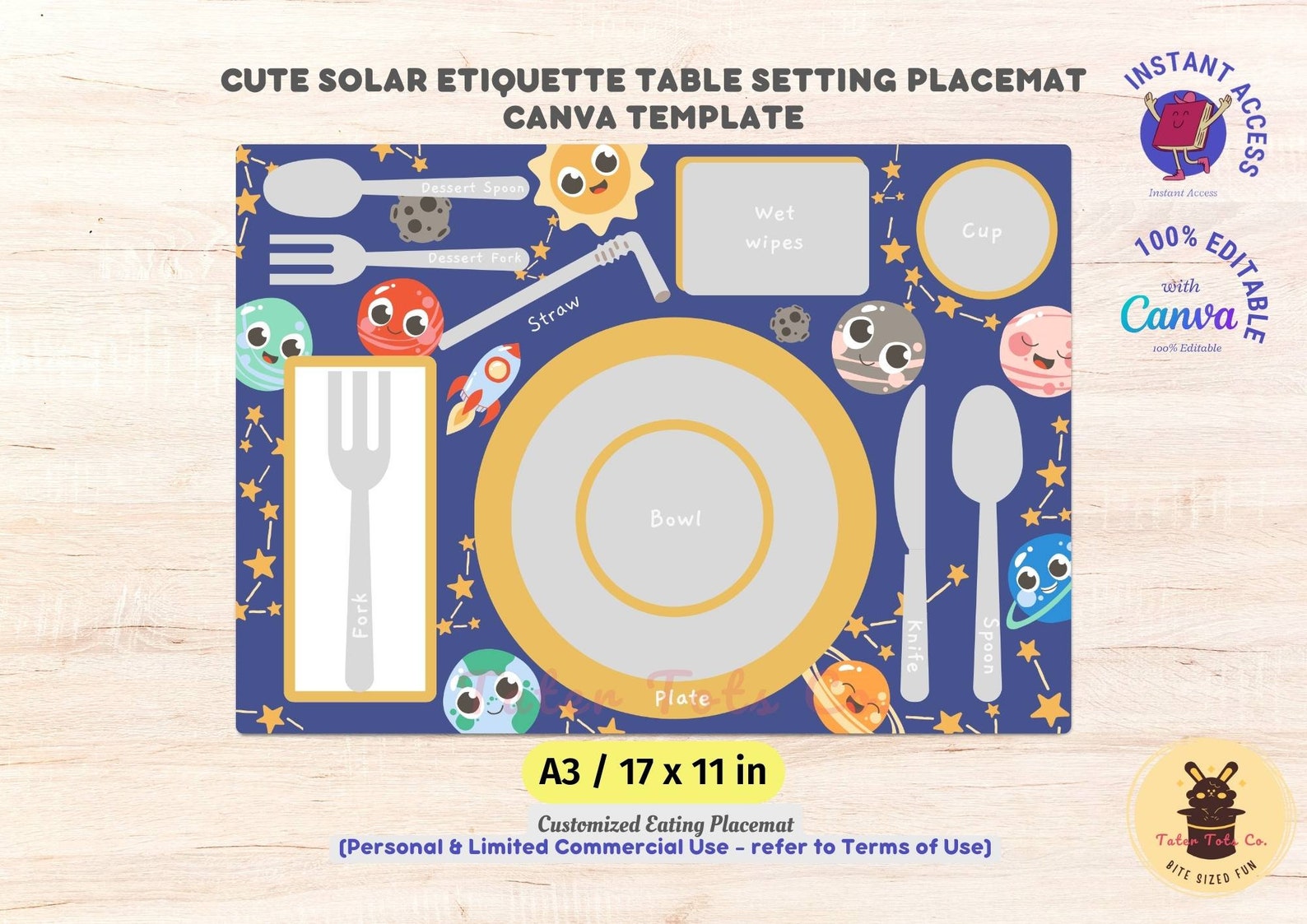 Cute Solar System Planet Star Constellation Table Setting Placemat ...