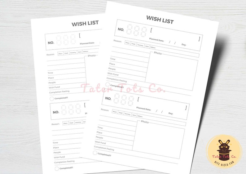 Printable Wish List Checklist Things to Do Planner Record Book Template ...
