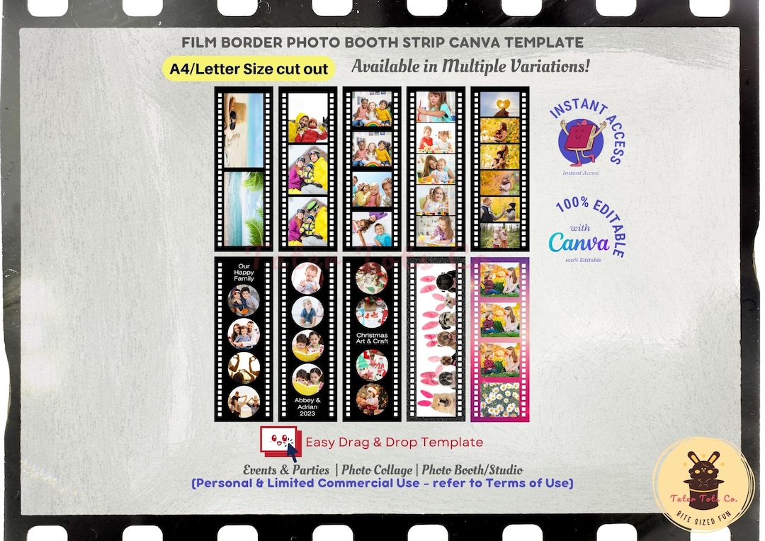 Film Border Photo Booth Strip Pic Collage Movie Reel Photography A4 and ...