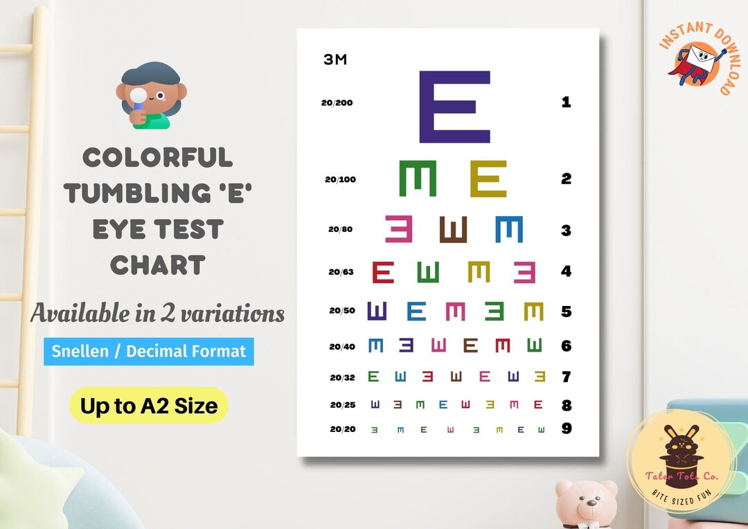Simple Rainbow Tumbling Letter E Eye Test Chart Ophthalmology Snellen ...