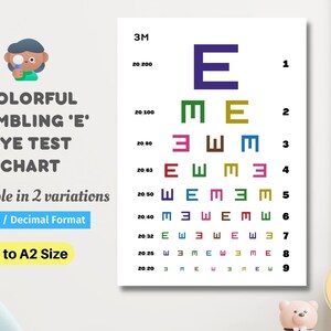 Simple Rainbow Tumbling Letter E Eye Test Chart Ophthalmology Snellen ...