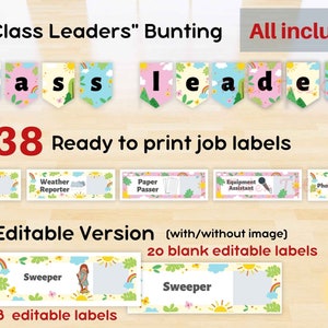 Classroom Job Leaders Board Pastel Rainbow, Decoration and Bunting ...