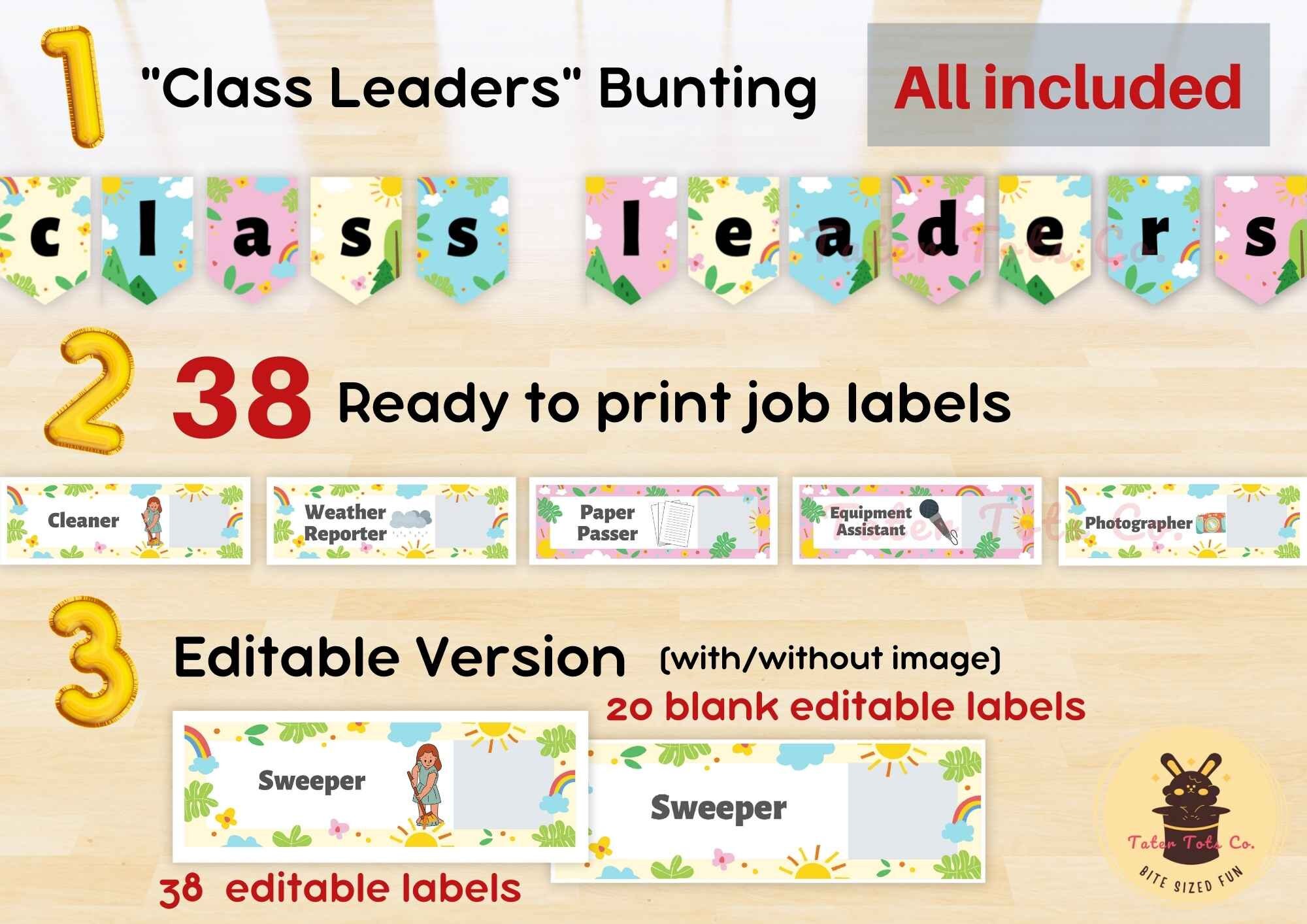 Classroom Job Leaders Board Pastel Rainbow, Decoration and Bunting ...