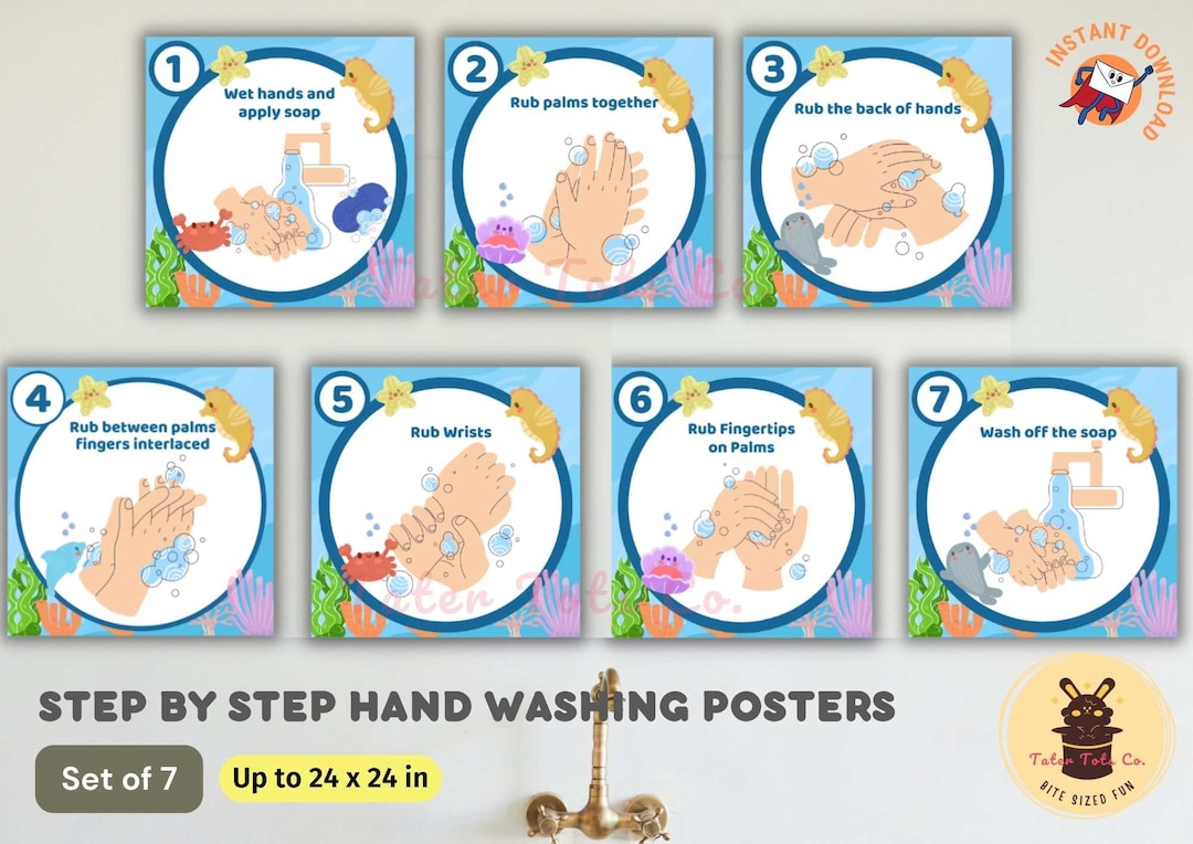 7 Step Wash Hands Sign for Preschool Toilet Training and Instructions ...