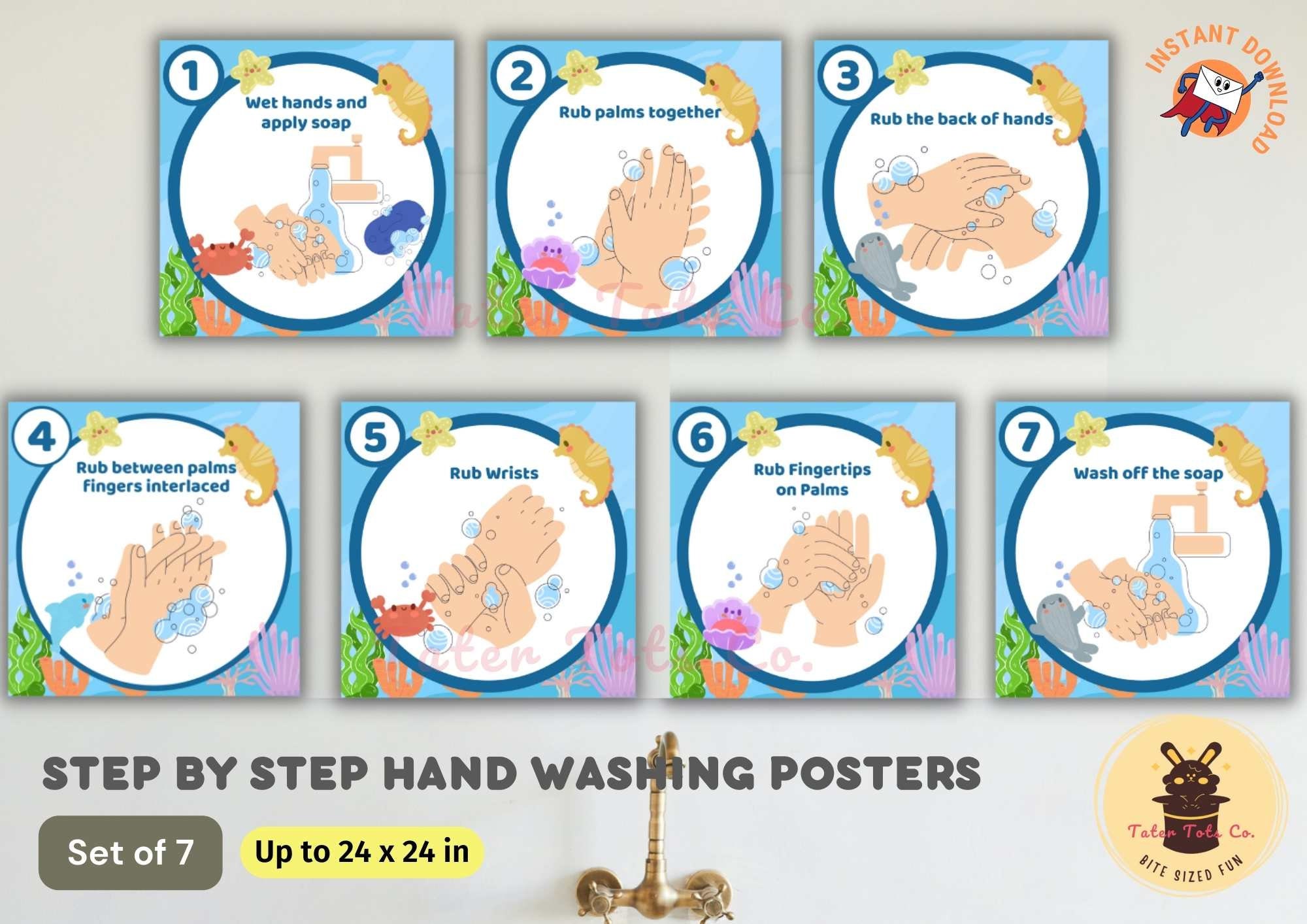 7 Step Wash Hands Sign for Preschool Toilet Training and Instructions ...