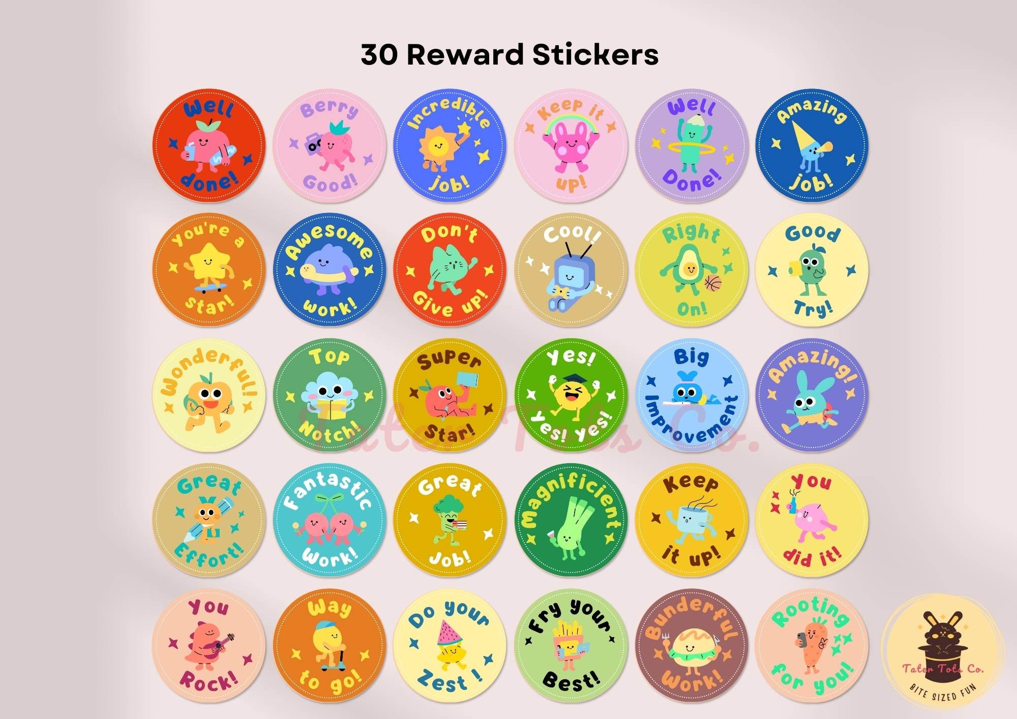 Teacher Student Motivation Circle Round Reward Stickers | Cute Cartoon ...