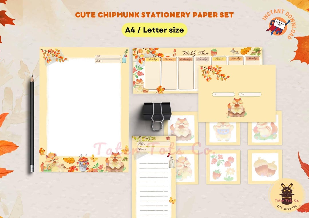 Cute Chipmunk Stationery Paper Set Envelope Template | Seasonal Writing ...