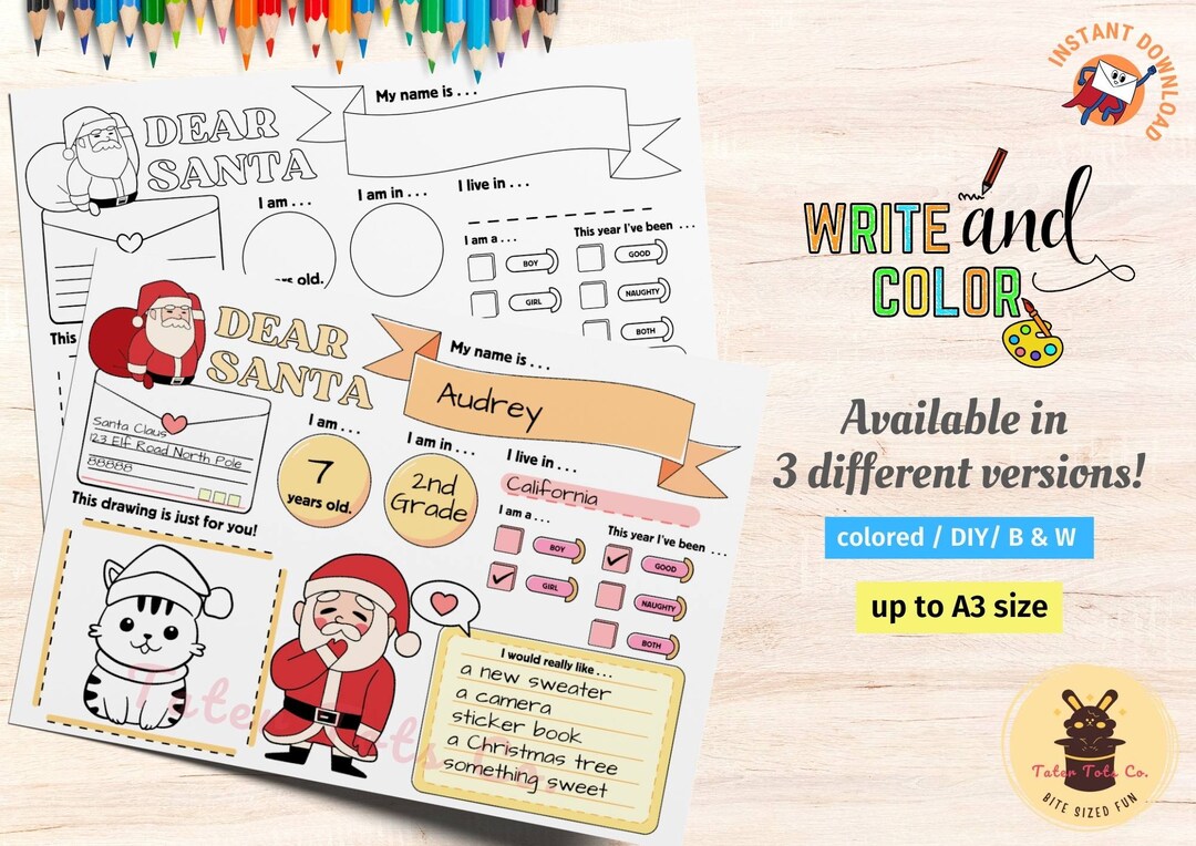 Letter to Santa Christmas Season Coloring and Writing Poster - Etsy