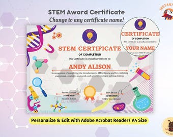 Editable STEM Certificate of Completion | Science, Tech, Engineering ...