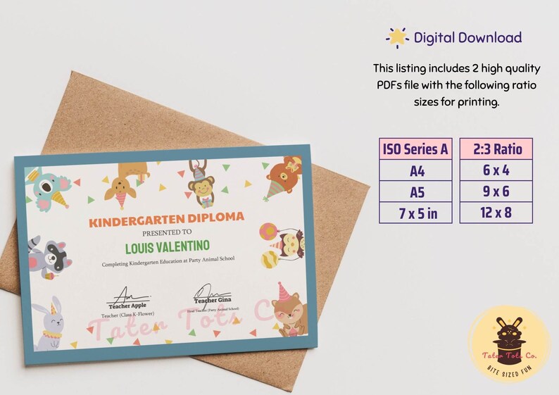 Preschool Graduation Diploma Template & Forest Animals - Etsy