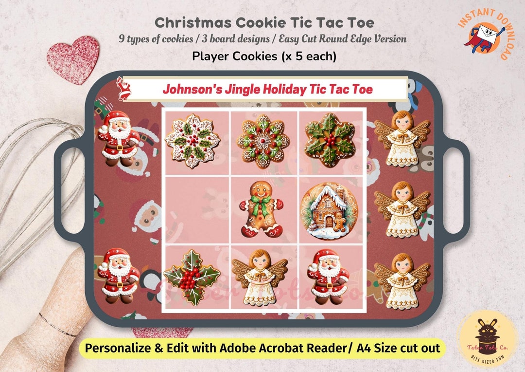 Personalized Christmas Cookies Tic Tac Toe Printable Board Game ...