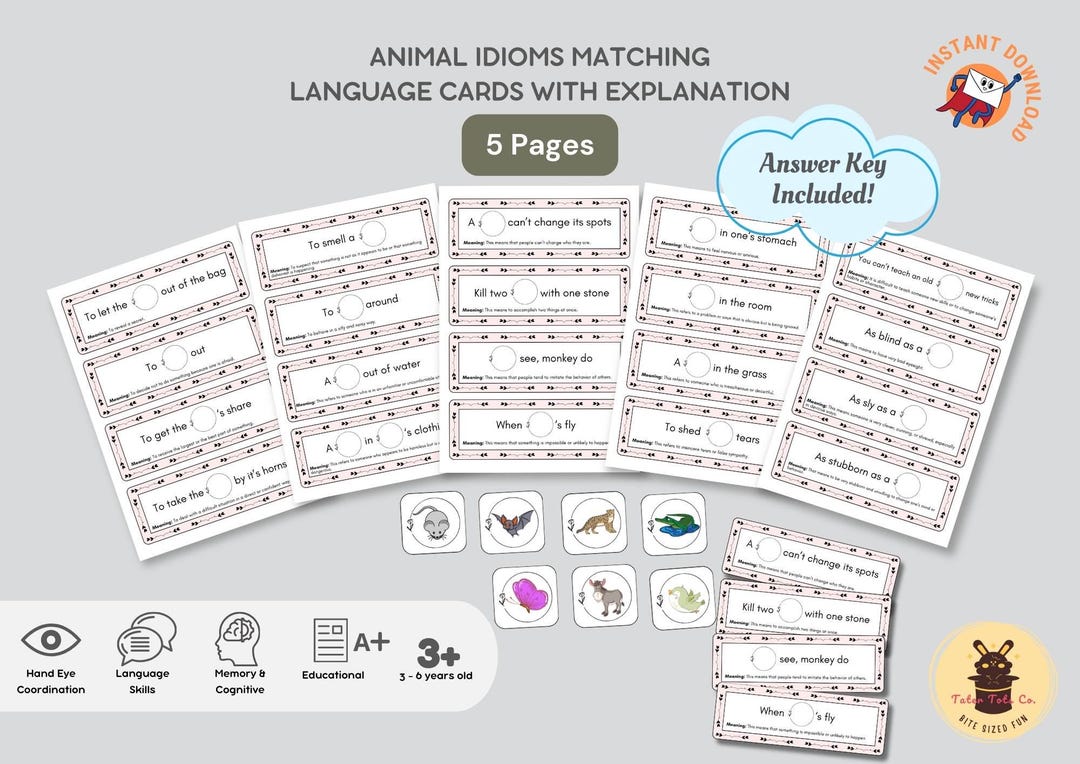 Animal Idioms Matching Cards: Language Learning Activity (PDF Download ...