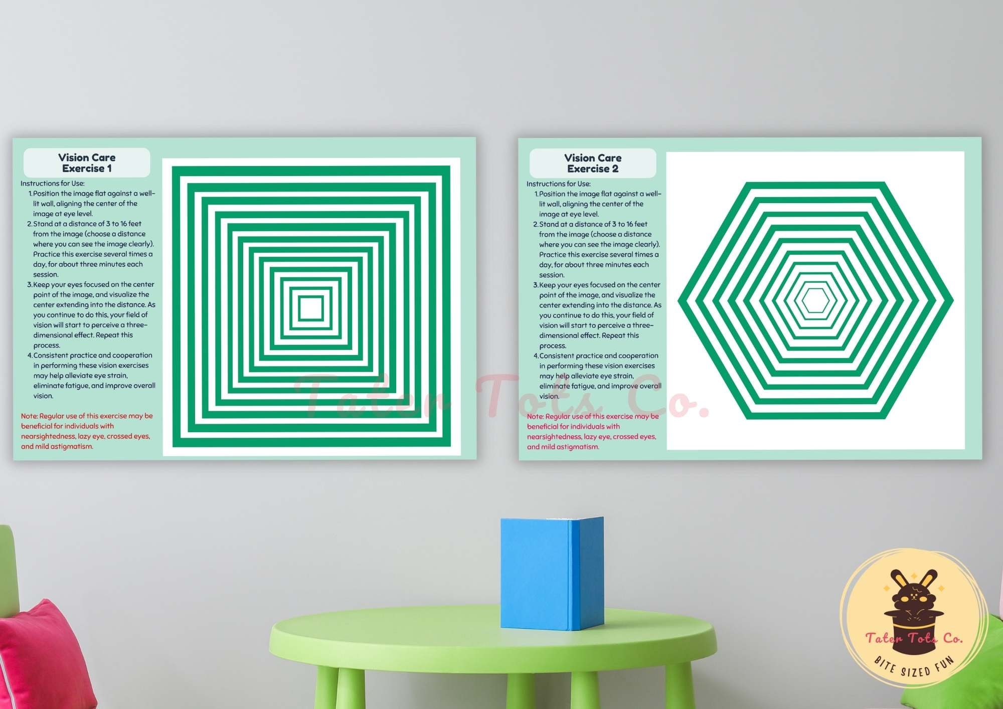 Vision Care Training Charts Eye Muscle Relaxation Set of 4 Exercise ...